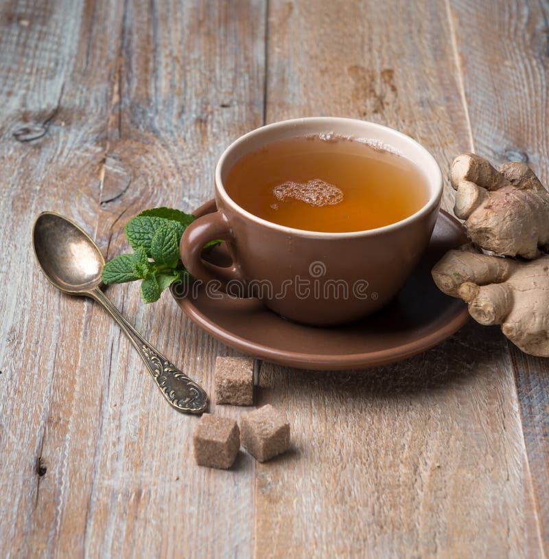 Cup of Ginger Tea, Cubes of Brown Sugar Stock Photo - Image of green ...