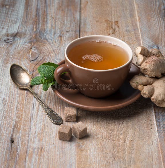 Cup of Ginger Tea, Cubes of Brown Sugar Stock Photo - Image of green ...