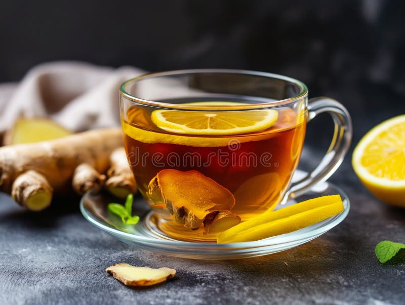 Cup of Ginger Tea with Honey and Lemon, Hot Tea with Lemon and Ginger ...
