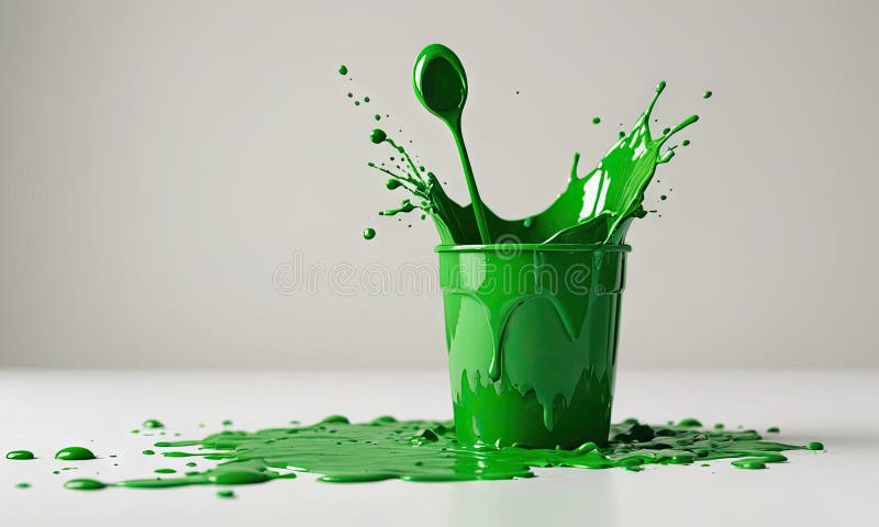 A Cup of Green Liquid is Spilling Out of it, Creating a Splatter on the ...