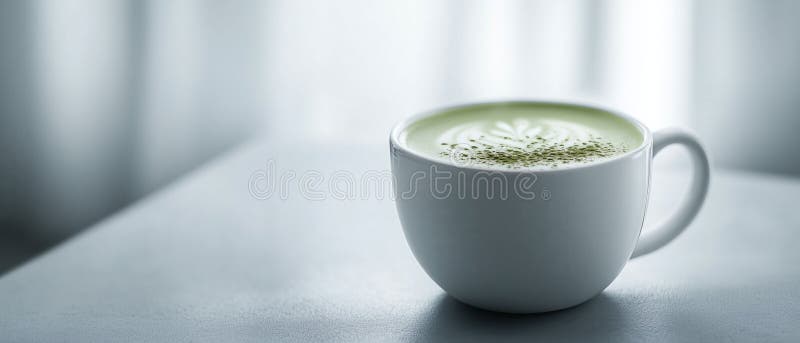 Cup of Green Matcha Latte on a Light Grey Background, Copy Space Stock ...