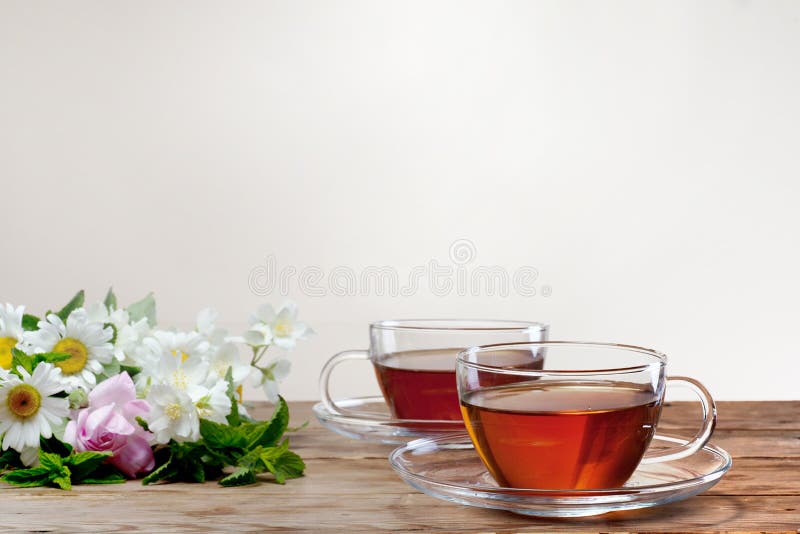 Cup with Green Tea and Fresh Herbs Stock Photo - Image of aromatic ...