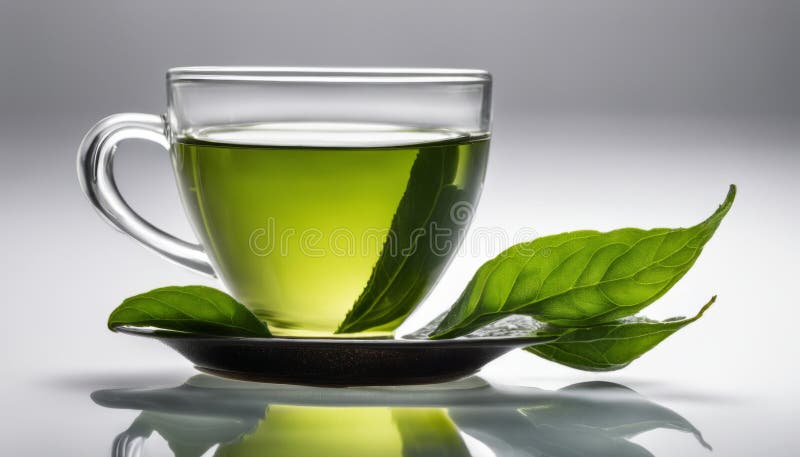 A Cup of Green Tea with a Leaf on Top Stock Photo - Image of wellness ...