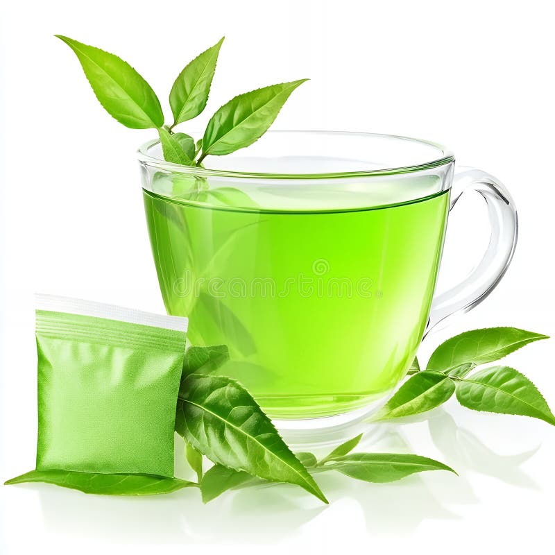 A Cup of Green Tea with Tea Leaves and a Tea Bag Stock Photo - Image of ...