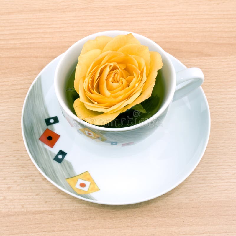 Cup of Green Tea with Yellow Rose Stock Image - Image of drink, healthy ...