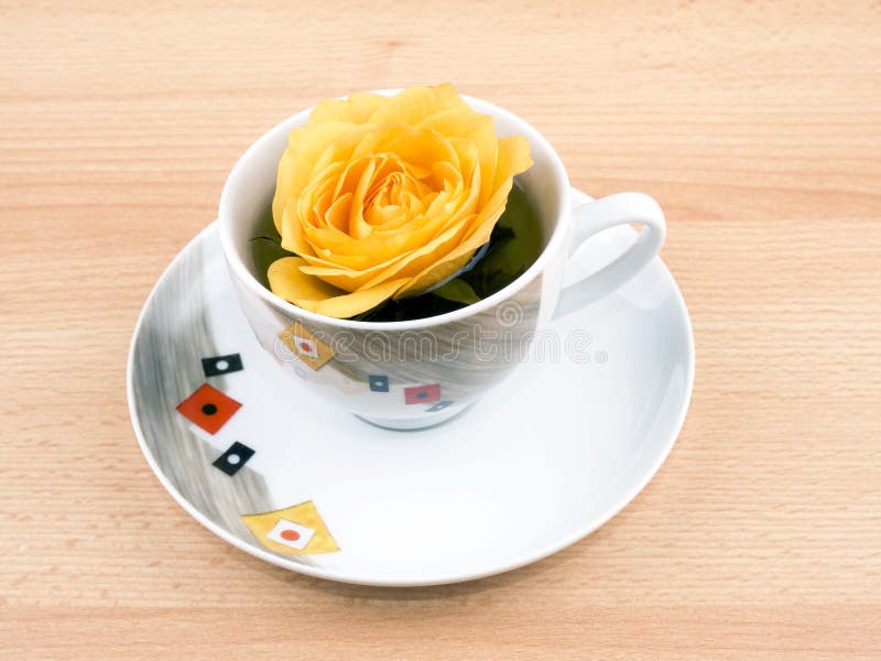 Cup of Green Tea with Yellow Rose Stock Photo - Image of drink ...