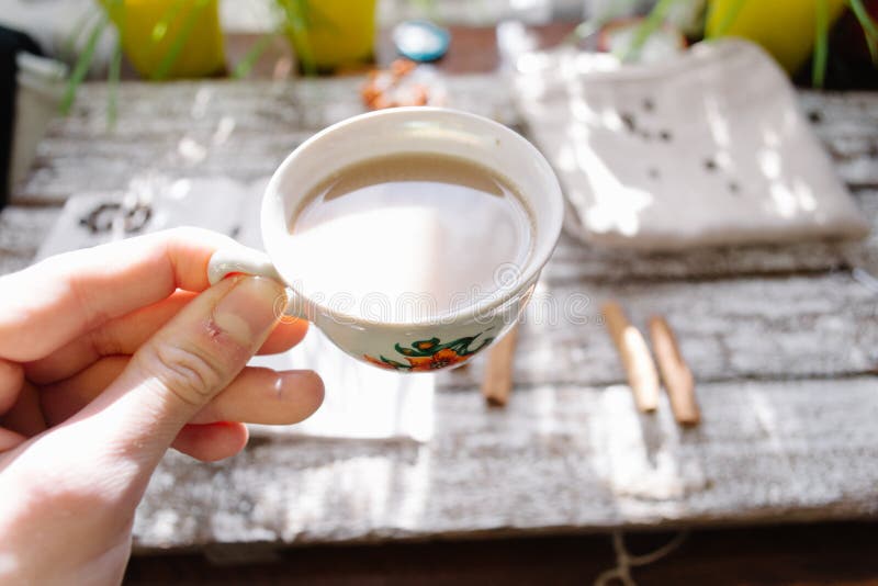 A Cup in the Hand Still Life. Morning Concept. Stock Image - Image of ...