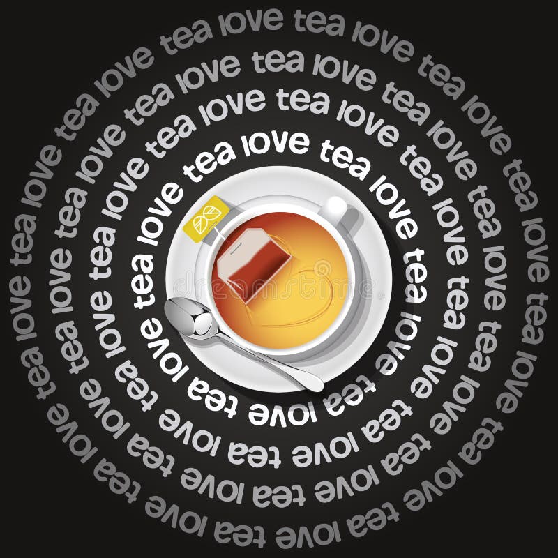 Cup of Heart in Tea with Tea Bag Stock Vector - Illustration of green ...