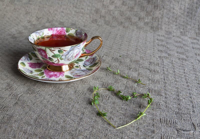 Cup of Herbal Tea with Heart Thyme Stock Photo - Image of healthful ...