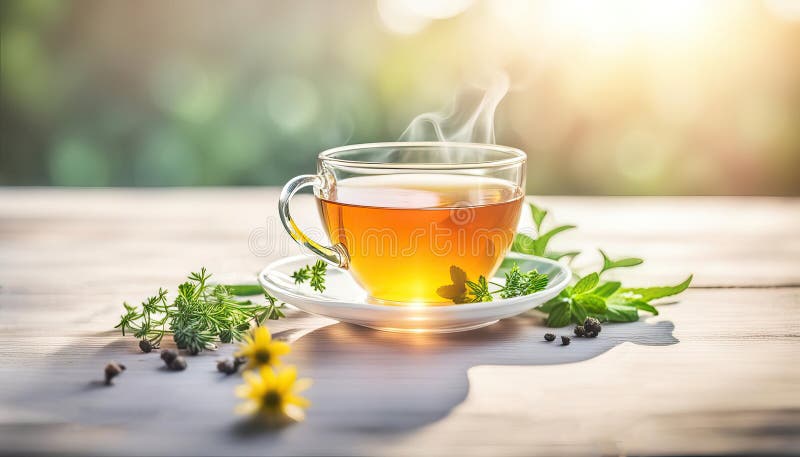 A Cup of Herbal Tea Outdoors with Copy Space Stock Illustration ...