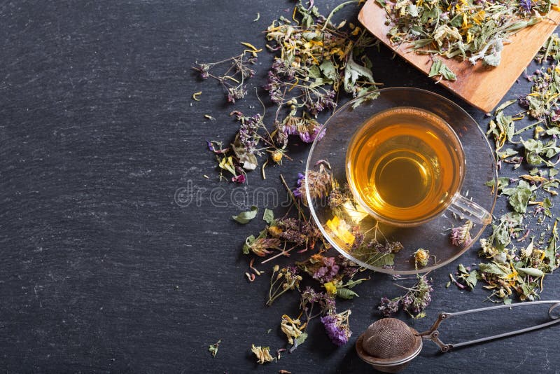 Cup of Herbal Tea with Various Herbs, Top View Stock Photo - Image of ...