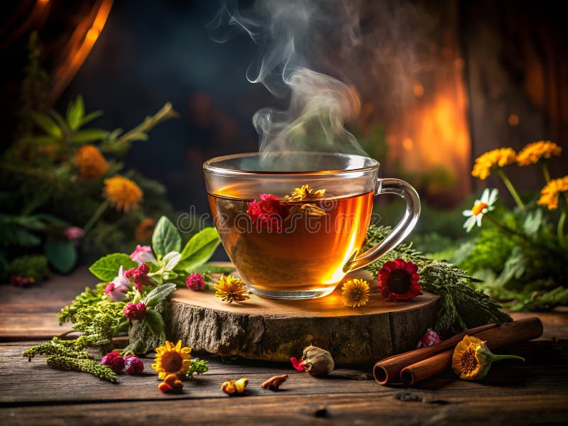 Cup of Herbal Tea with Wild Flowers and Various Herbs. AI-generated ...