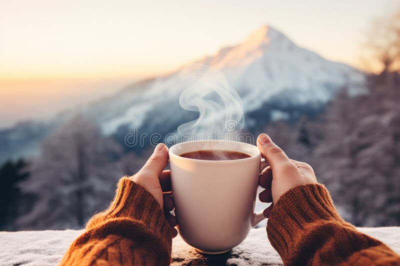 Cup of Hot Beverage on a Breezy Winter Morning. Generative Ai Stock ...