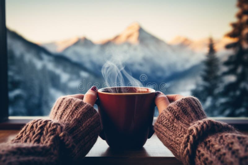 Cup of Hot Beverage on a Breezy Winter Morning. Generative Ai Stock ...