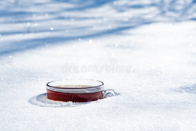 Cup of Hot Black Tea in Deep Snow Stock Image - Image of snow, january ...