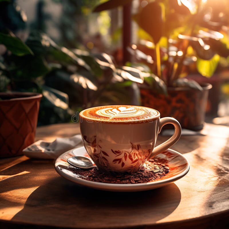 A Cup of Hot Cappuccino on the Table in the Morning Warm Atmosphere. AI Generated Stock ...