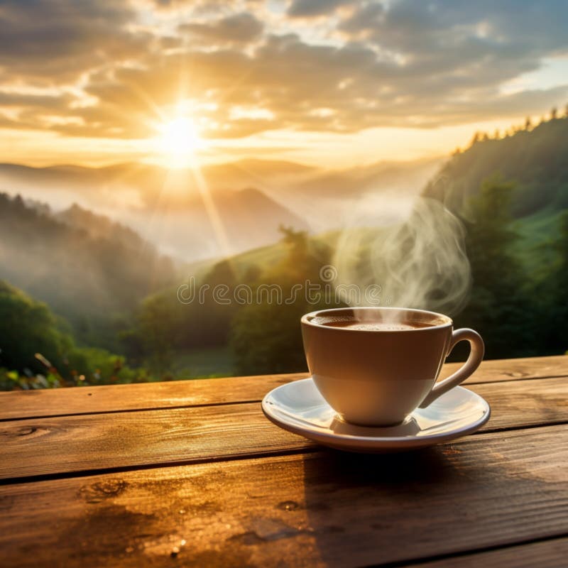 A Steaming Cup of Morning Coffee on a Rustic Wooden Table. Generative ...