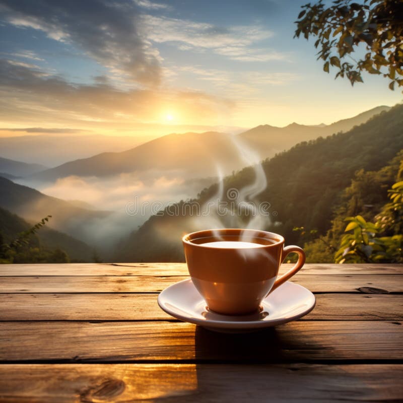 A Steaming Cup of Morning Coffee on a Rustic Wooden Table. Generative ...
