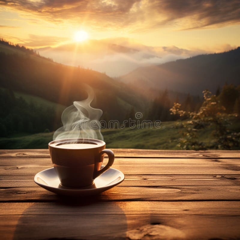 A Steaming Cup of Morning Coffee on a Rustic Wooden Table. Generative ...