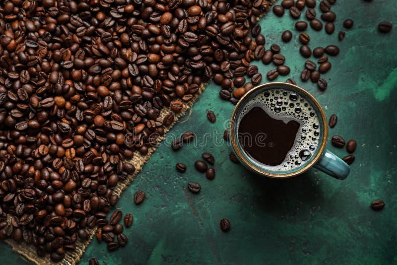 Cup of Hot Coffee and Beans on Color Table Stock Image - Image of coffe ...