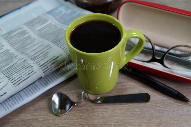 Cup of Hot Coffee on a Good Day and a Morning Newspaper Stock Image ...