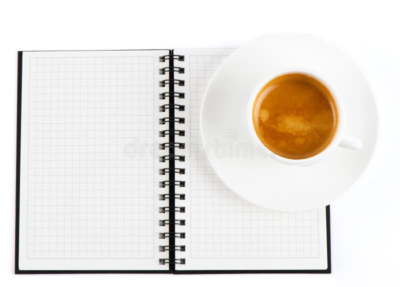 Cup of Hot Coffee and Open Note Book Stock Photo - Image of cafe ...