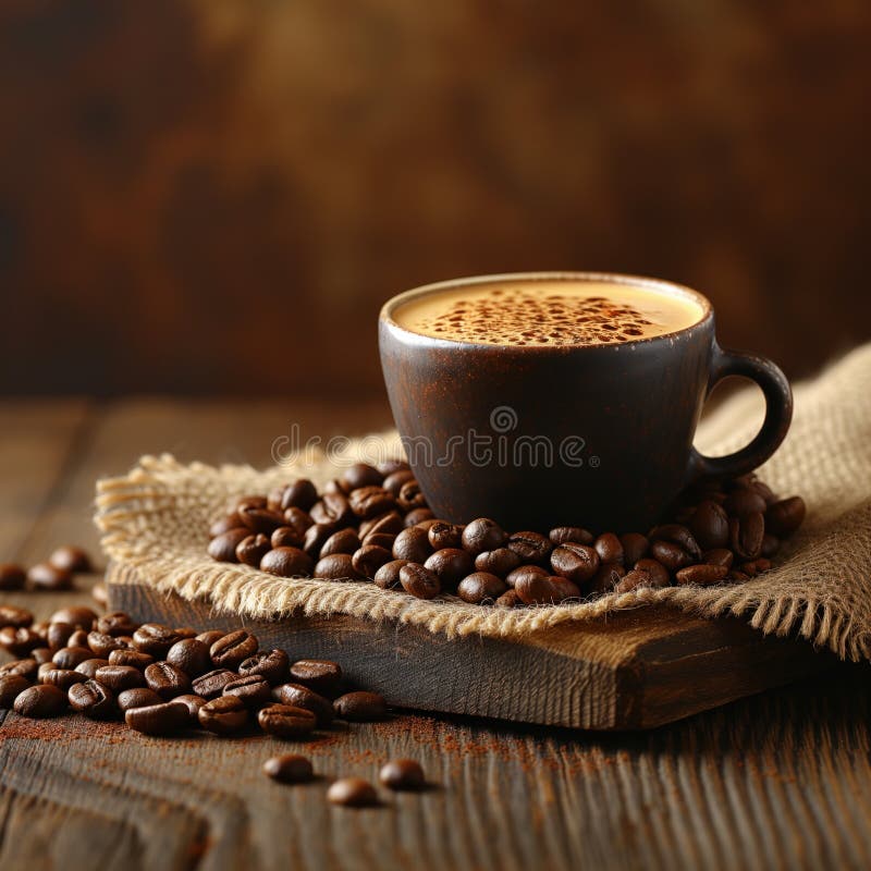 Cup of Hot Coffee in Rustic Style Stock Illustration - Illustration of ...