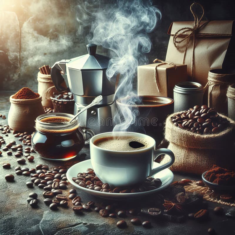 Cup of Hot Coffee Steam Rising from a Coffee Cup for Coffee Pack Stock ...