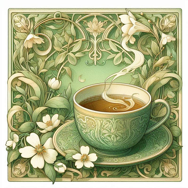 A cup of hot jasmine tea stock illustration. Illustration of menu ...