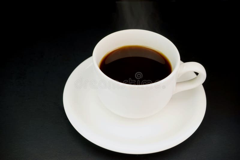Cup with Hot Liquid and Steam on Black Stock Image - Image of froth ...