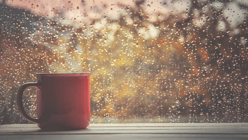 A Cup of Hot Tea in the Background Rain Outside the Window. Stock Image ...