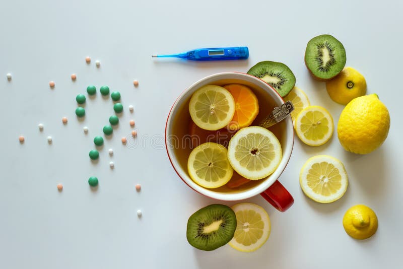 Cup of Hot Tea with Lemon for Making a Warming Drink for Flu ...