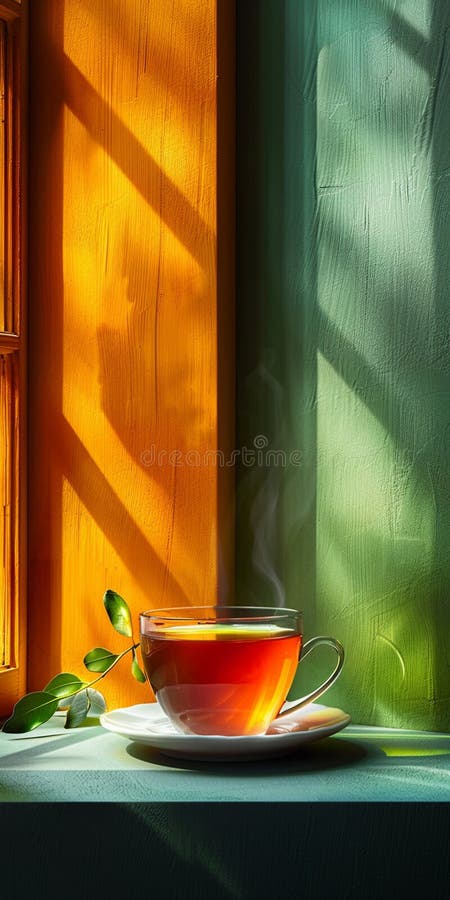 A Cup of Hot Tea on One Side Stock Illustration - Illustration of light ...