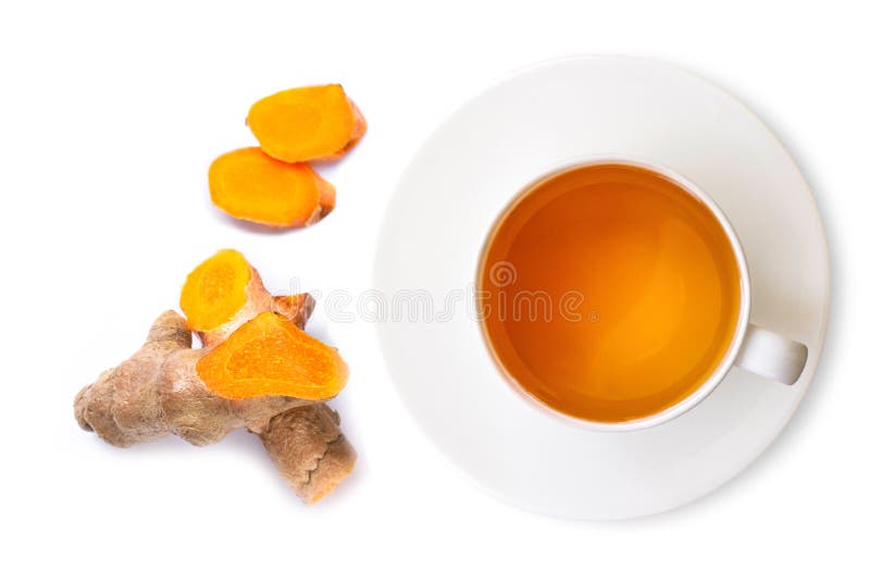 Cup of Hot Turmeric Tea with Tumeric Root Stock Image - Image of drinks ...