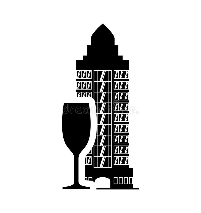 Cup Hotel Building Silhouette Design Stock Vector - Illustration of ...