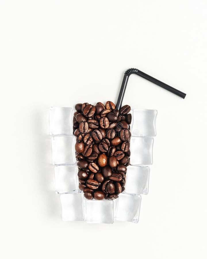 Cup of Ice Coffee Made with Ice Cubes and Coffee Beans. Creative Summer ...