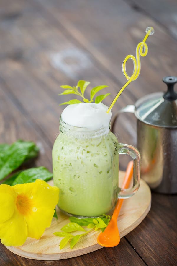 Cup of Ice Green Tea with Milk Stock Photo - Image of food, sugar: 76168168