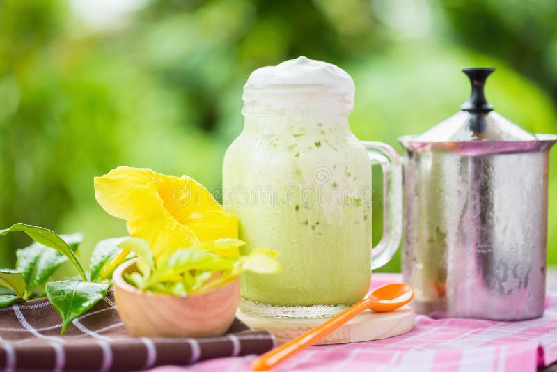 Cup of Ice Green Tea with Milk Stock Image - Image of cocktail, green ...