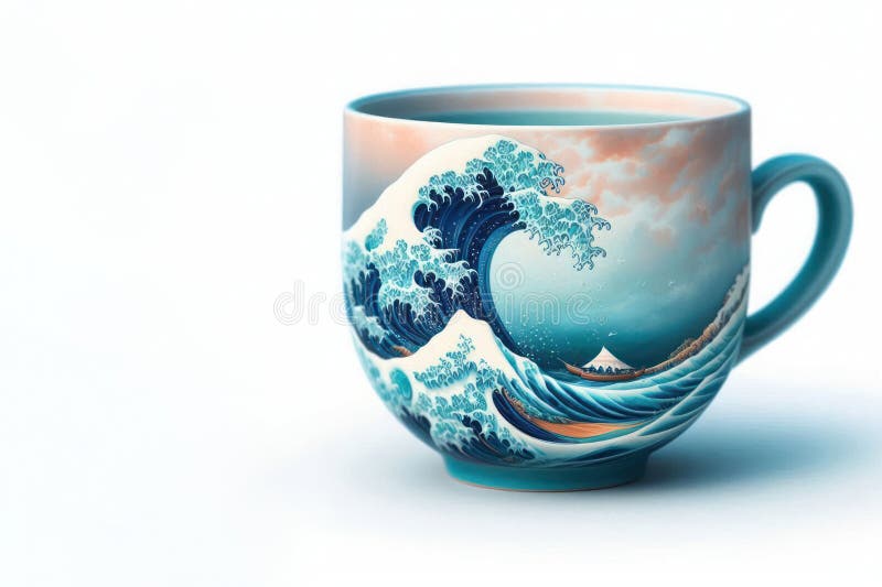A Cup with the Image of a Large Sea Wave. Space for Text. Stock ...
