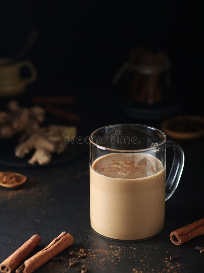 A Cup with Masala Chai in Low Key Stock Photo - Image of glass ...