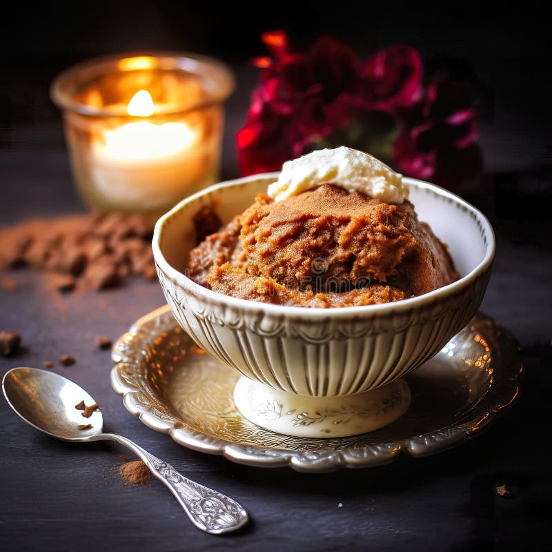 A Cup of Indian Pudding with Ice Cream on Top Stock Illustration ...