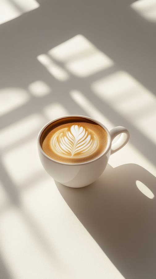 Cup of Latte Art with Sunlight and Shadows, Minimalistic Morning ...