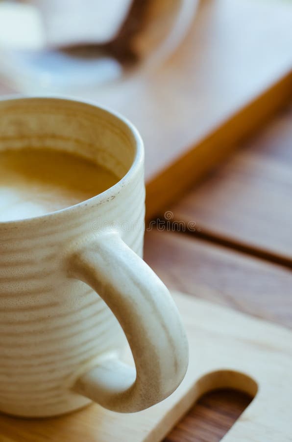 Cup of Latte Coffee in Cozy Coffee Shop. Stock Photo - Image of wood ...