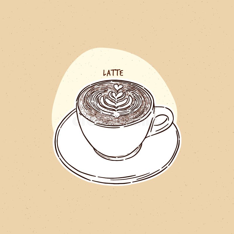 Hot Coffee with Latte Art, Sketch Vector. Stock Vector - Illustration ...