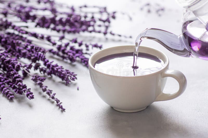 Cup of Lavender Tea with Dried Lavender Flowers on Rustic Table, Herbal ...