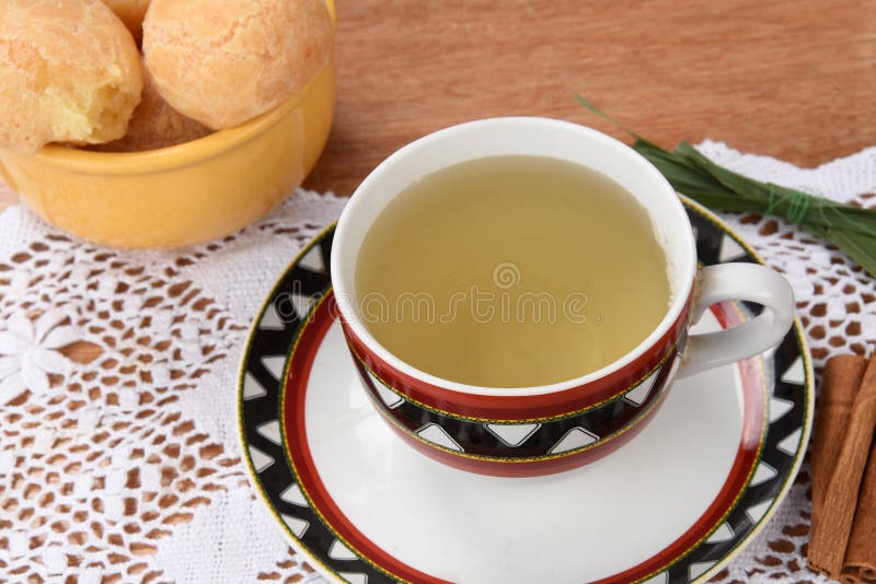 Cup of Lemongrass Green Tea with Cheese Bread Breakfast Stock Photo ...
