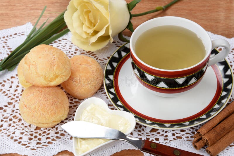 Cup of Lemongrass Green Tea with Cheese Bread Breakfast Stock Image ...