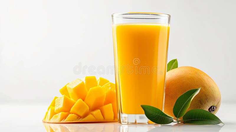 Cup of Mango Juice and Mango Slice Surrounding, Isolated on White ...