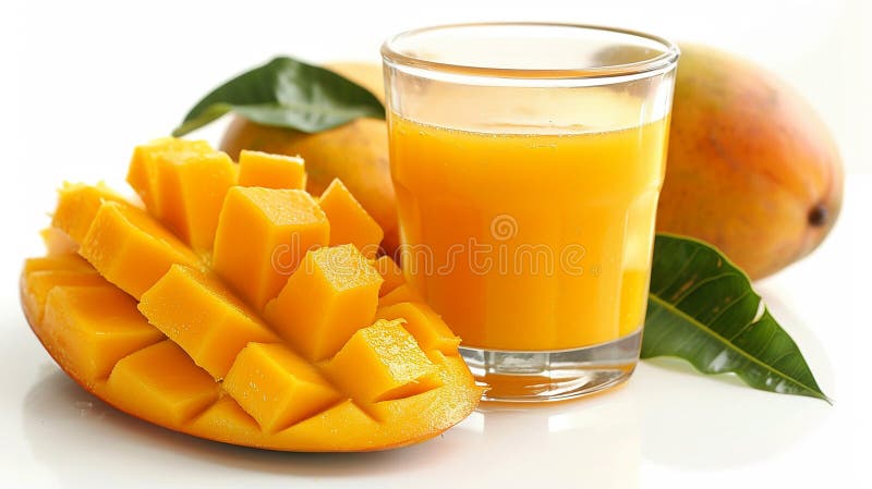 Cup of Mango Juice and Mango Slice Surrounding, Isolated on White ...
