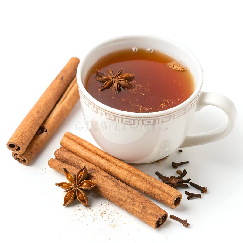 Cup of Masala Tea with Cinnamon Isolated on White Stock Illustration ...